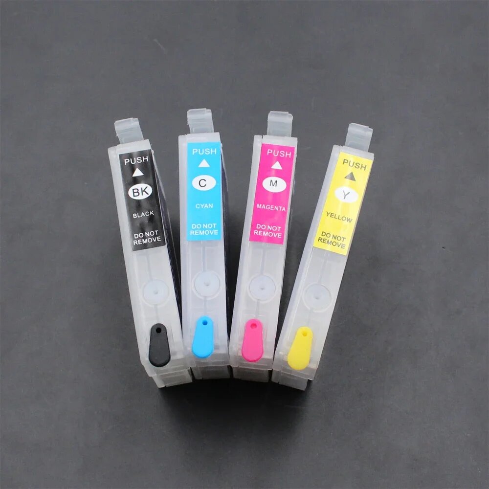 Многоразовые картриджи для принтера Epson XP-103 XP-203 XP-207 XP-33 XP-303 XP-306 XP-313 XP-406 XP-413 (черный, голубой, магента, желтый)