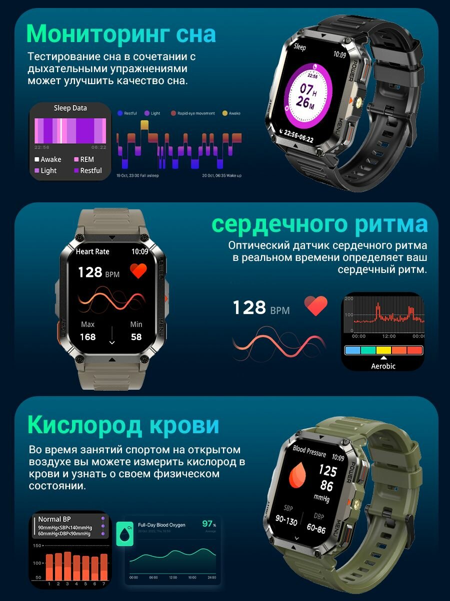 Мужские умные часы в стиле милитари, подходят для занятий спортом на открытом воздухе, черные