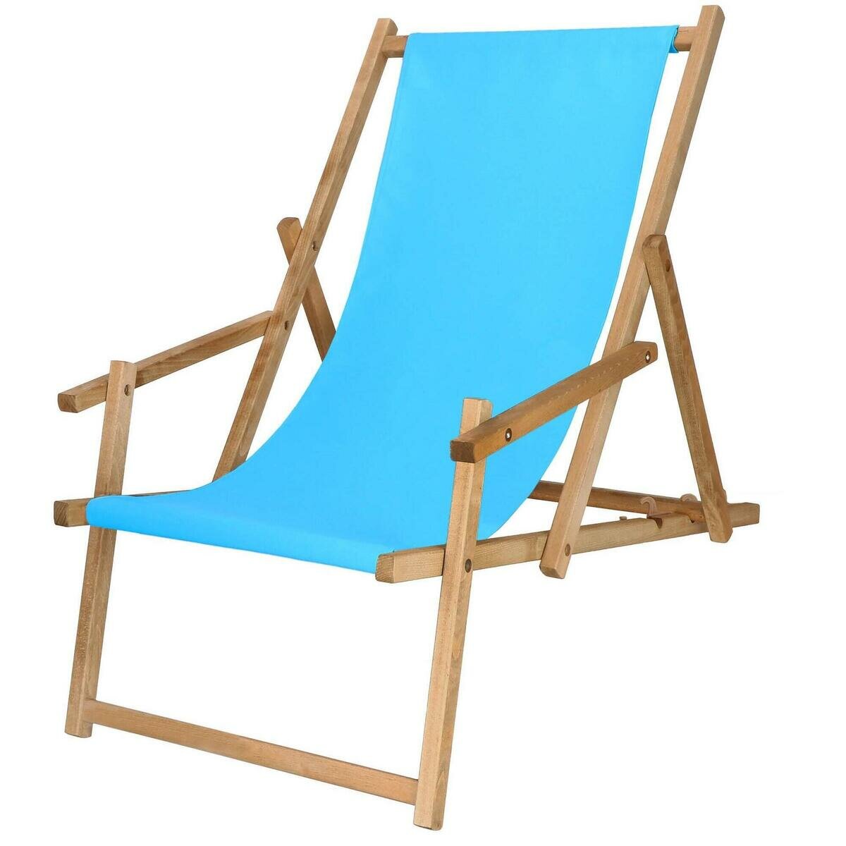 Decathlon Туристический шезлонг Springos деревянный, с 3-ступенчатой регулировкой, до 120 кг. Цвет голубой/коричневый
