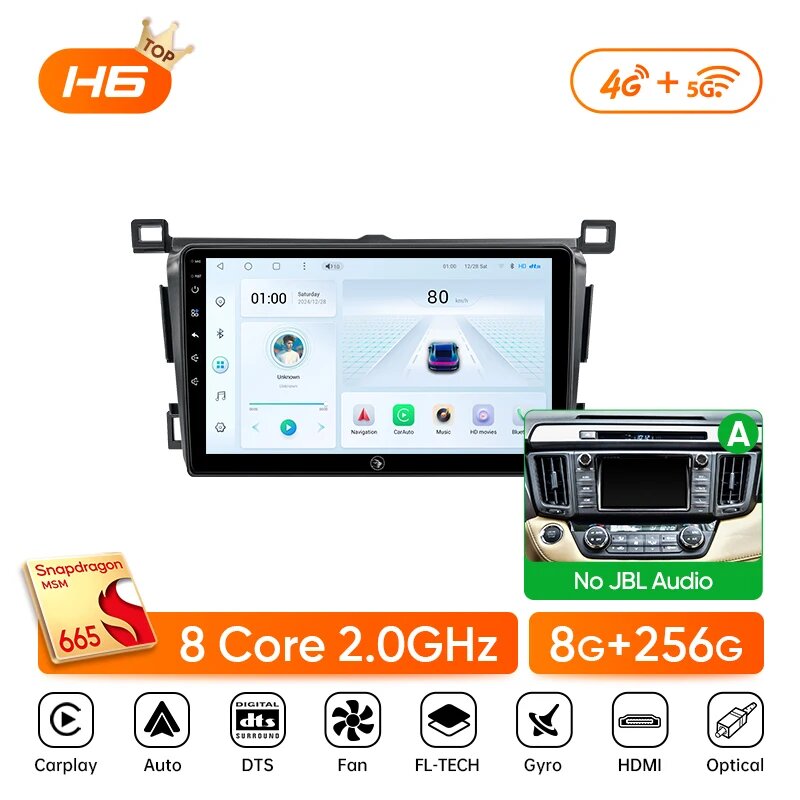 Автомобильное радио Ainavi для Toyota RAV4 2013 2014 2015 2016 2017 2018 2019 XA40 H6 8G 256G No JBL