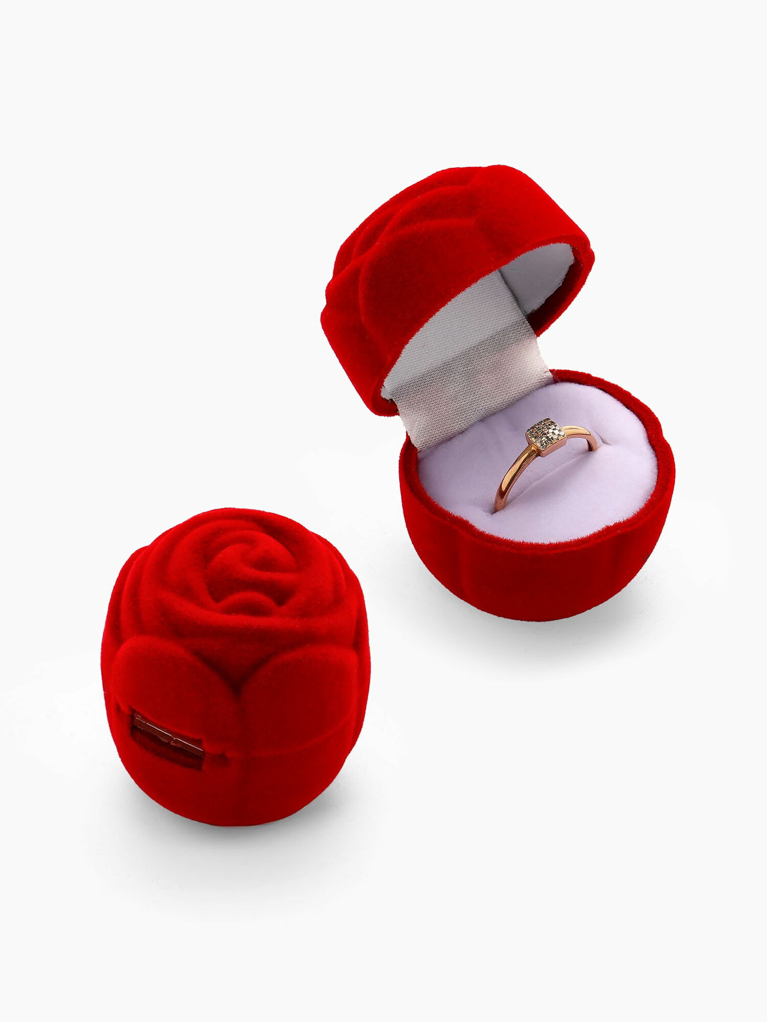 Футляр под кольцо, серёжки "Роза", без листьев, бархатный, 4.5x3.5 см, красный