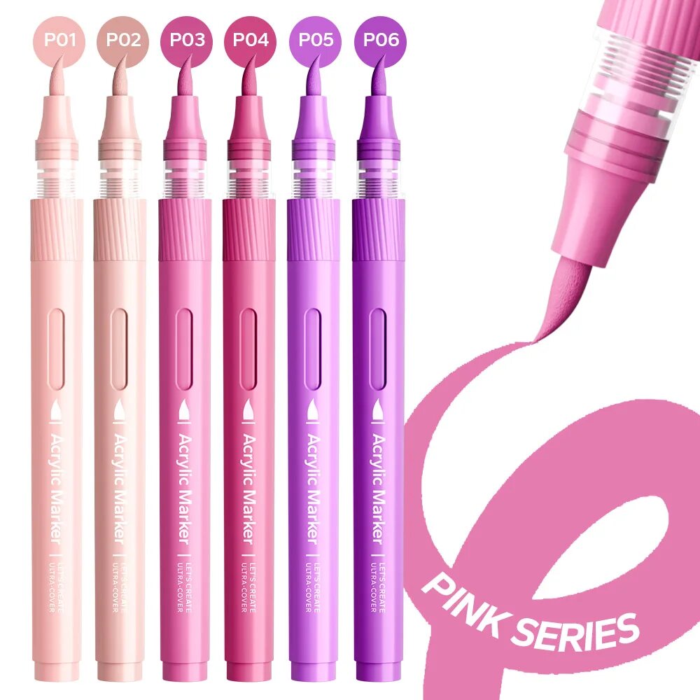Акриловые маркеры Pink Series, 6 розовых цветов