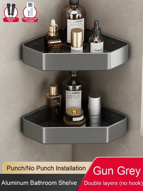 Стеллаж для ванной комнаты, угловой алюминиевый стеллаж без сверления, настенная треугольная корзина, органайзер для хранения в душевой кабине FR2006