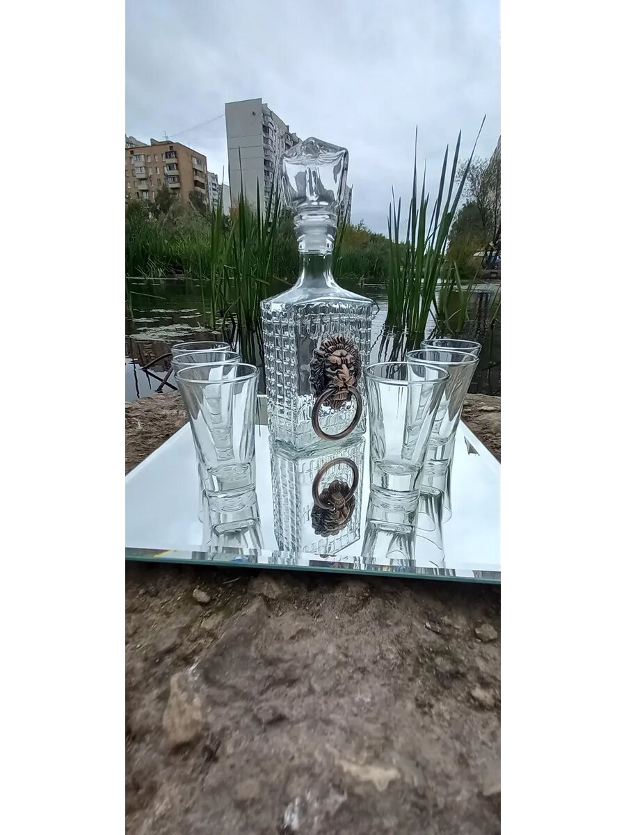 Графин граненый большой Лев 500мл+ 6 стопок высоких 50мл