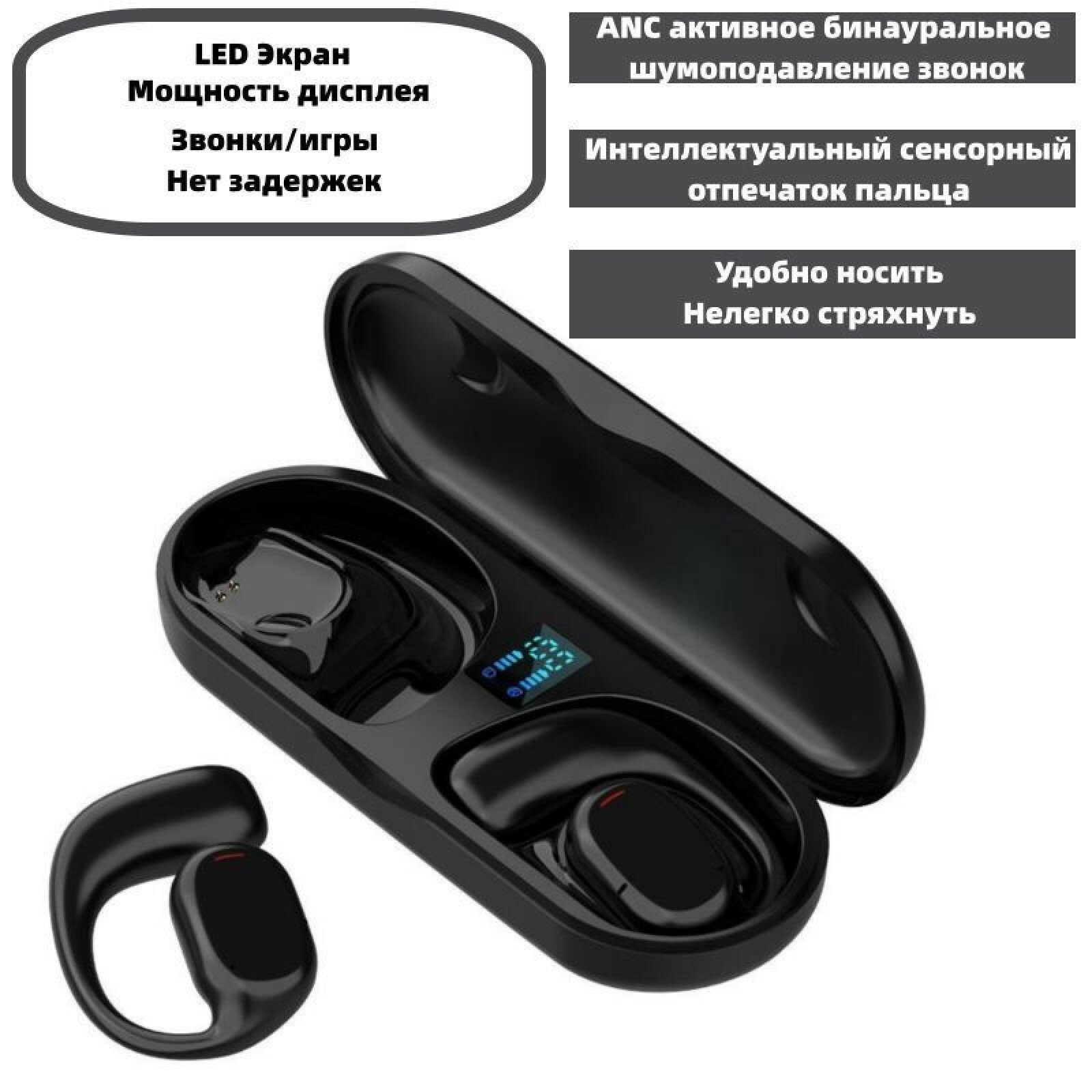 Беспроводные наушники MyPads Bluetooth TWS с IPX5, костной проводимостью и сенсорным управлением