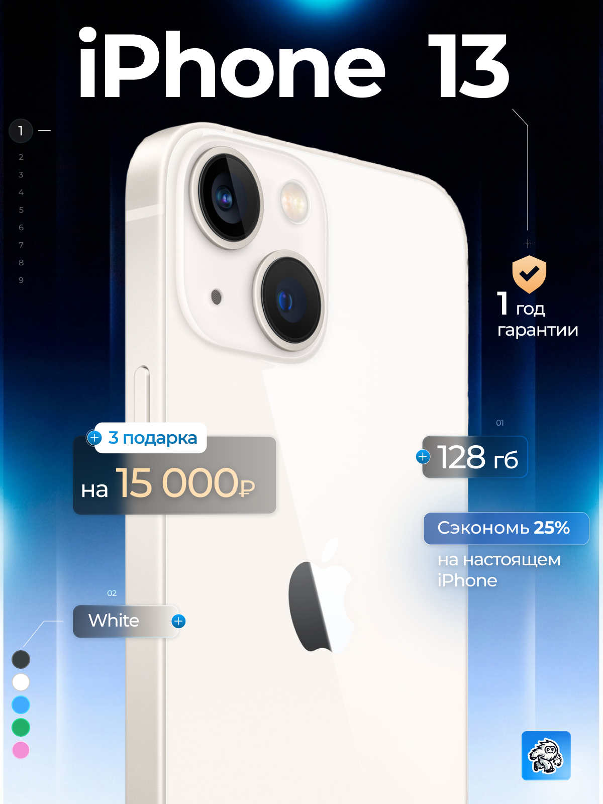 Смартфон Apple iPhone 13 4/128 ГБ, Белый, Витринный образец