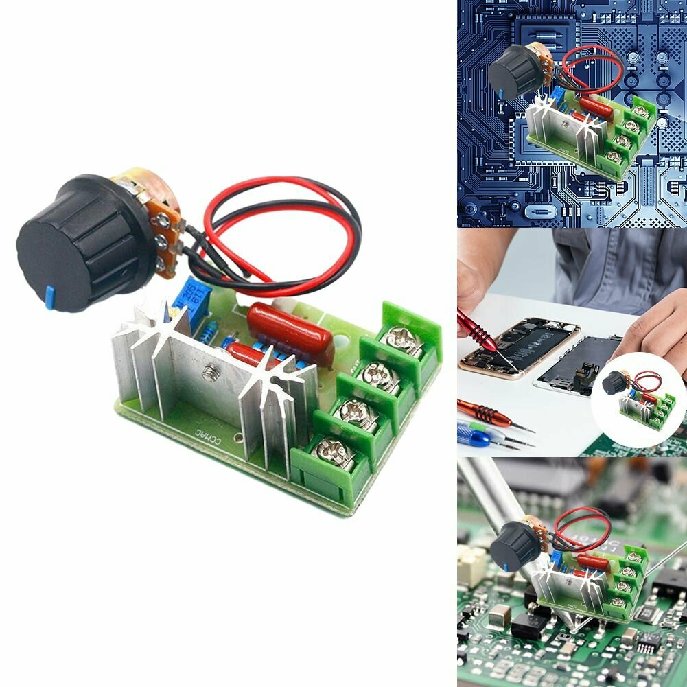 Симисторный регулятор напряжения 2000 Вт с внешним переключателем и плавной регулировкой, для света нагревателей и двигателей