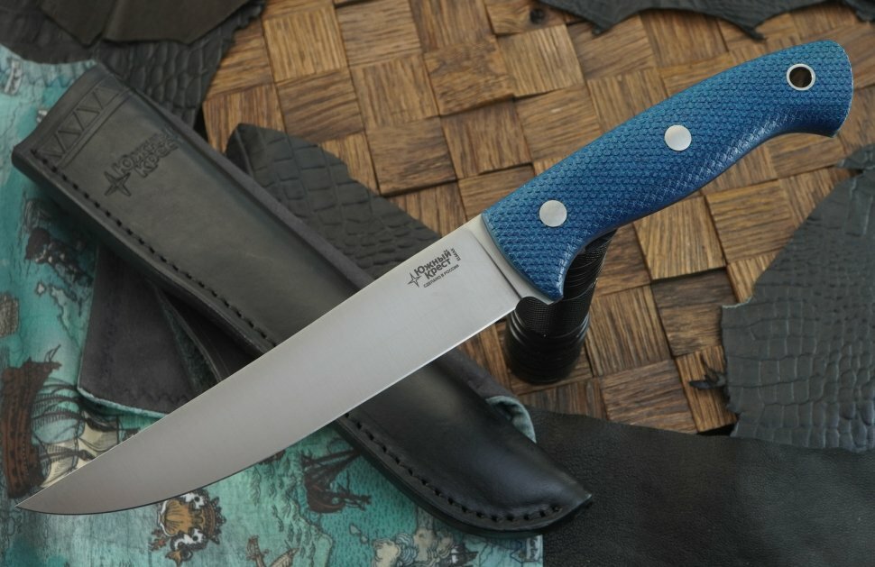 Нож Южный Крест Meat Master, сталь Elmax, рукоять кобальтовая микарта, насечка