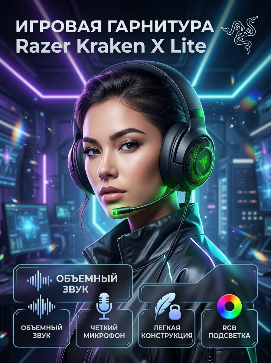 Гарнитура Razer Kraken X Lite/ Razer Kraken X Lite Gaming Headset