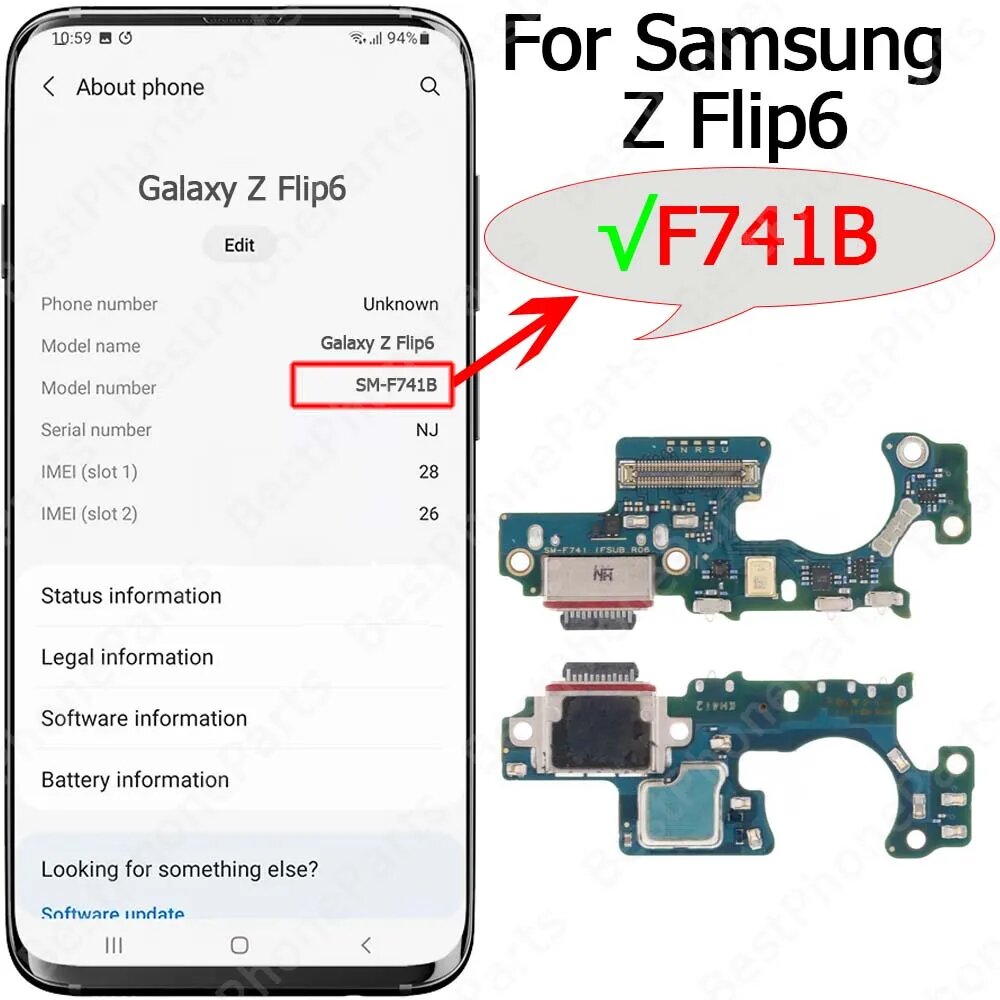 Зарядная плата для Samsung Galaxy Z Flip6 6 Flip5 5 Flip4 4 Flip3 3 Flip 5G Порт Z Flip6 F741B
