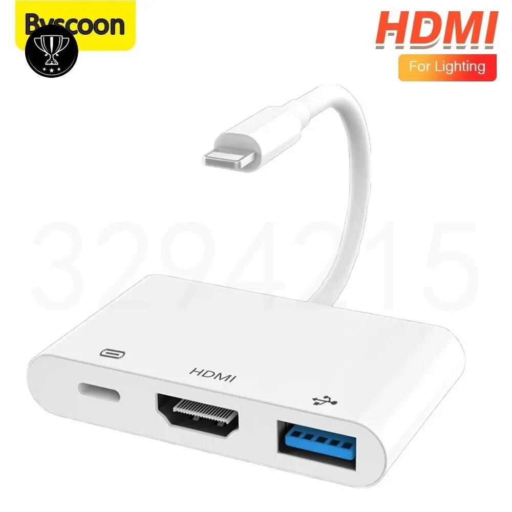 Кабель для компьютерной периферии Apple Lightning/HDMI, Apple Lightning, 0.5 м, белый
