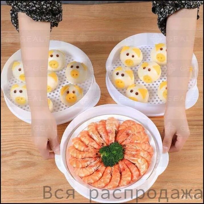 Пароварка для микроволновой печи, ABS пластик, 2 яруса, 2 л, белого цвета