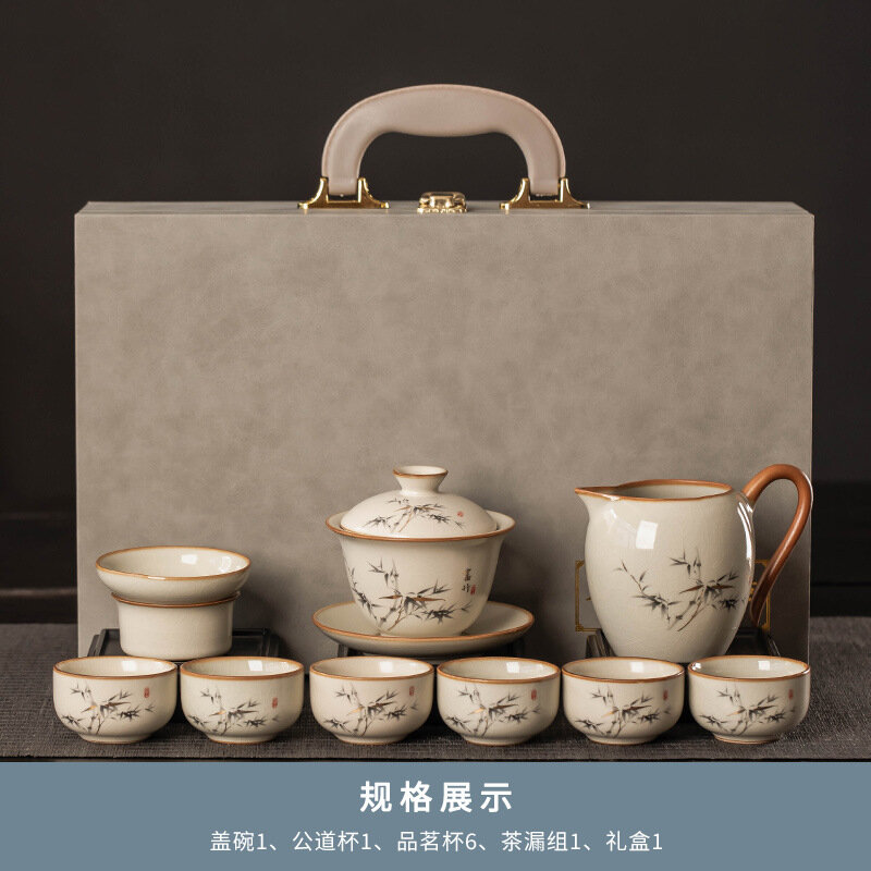 Ru Kiln tea set set 2025 новый бытовой керамический чайник для питья чая Кунг-фу чайная чашка чайный поднос легкая роскошь высокого класса для встречи гостей