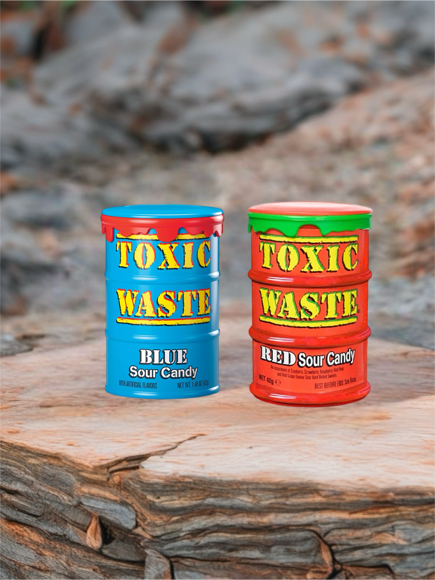 Супер кислые леденцы Toxic Waste Blue/Red, синяя и красная бочка кислых леденцы, 2 шт х 42г (США)