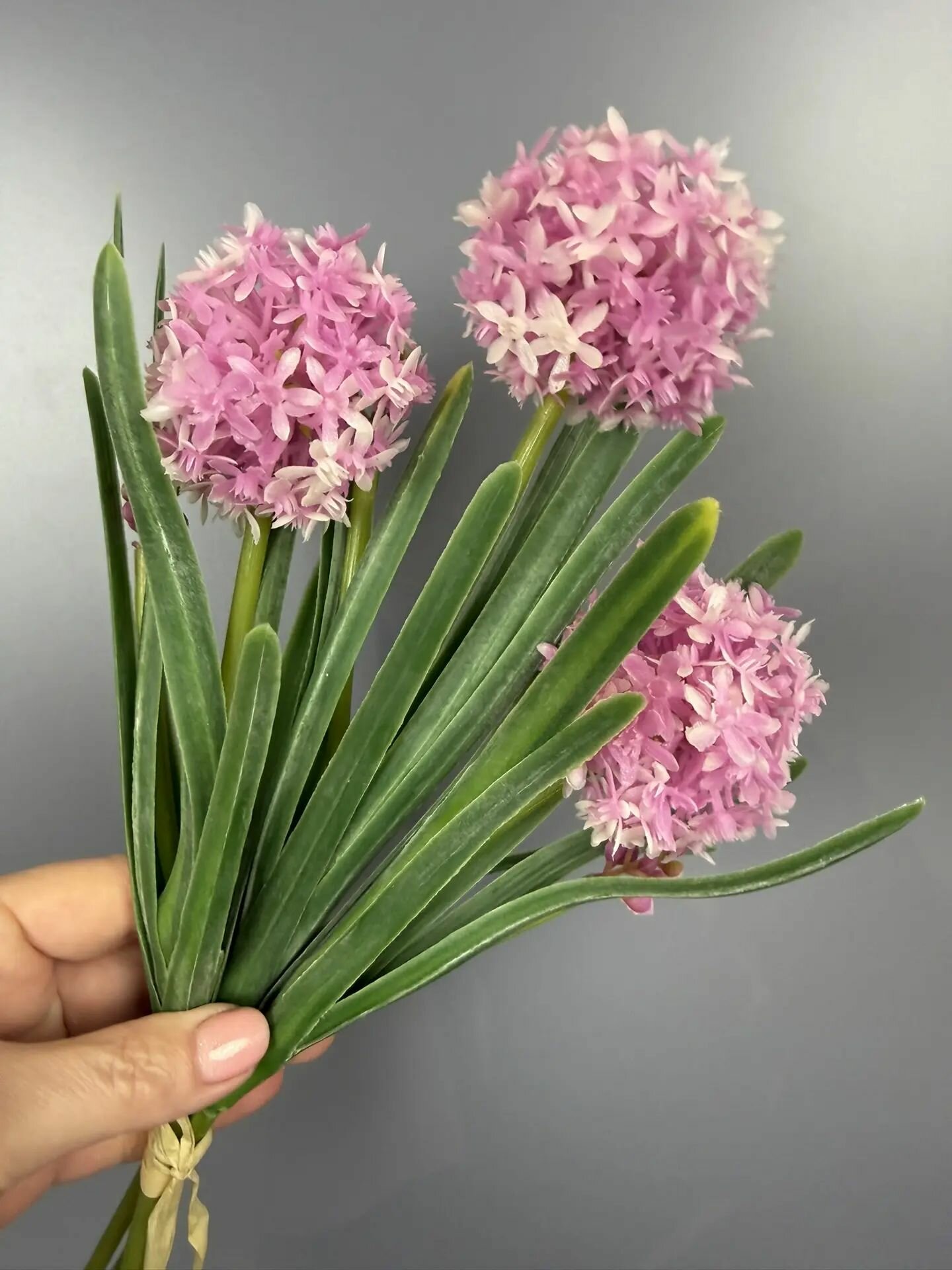 Искусственные цветы весенний букет для декора Аллиум лук из силикона розовый 30 см