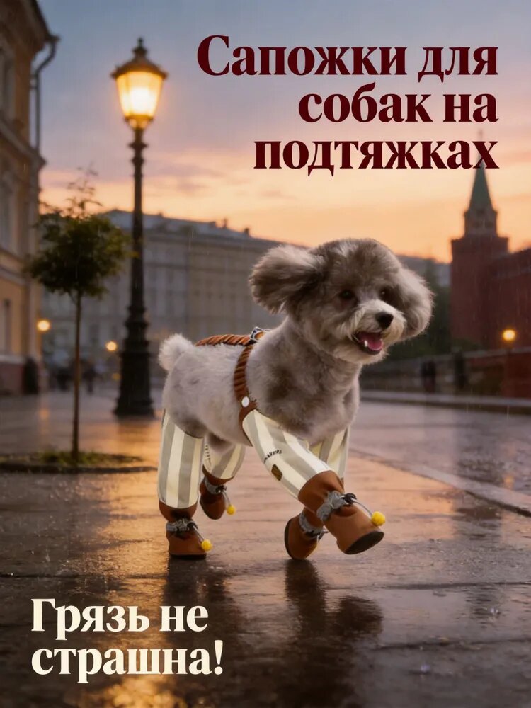 Комбинезон для собак с ботинками L 33см Винтажный Костюм Защита от Грязи Дождя Снега Непромокаемый
