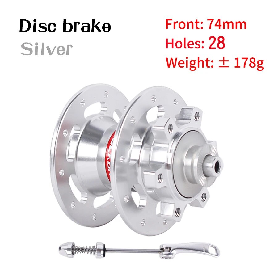 Складная велосипедная втулка алюминиевая 2 подшипника 20/24/32 Серебряный, Disc brake silver28H