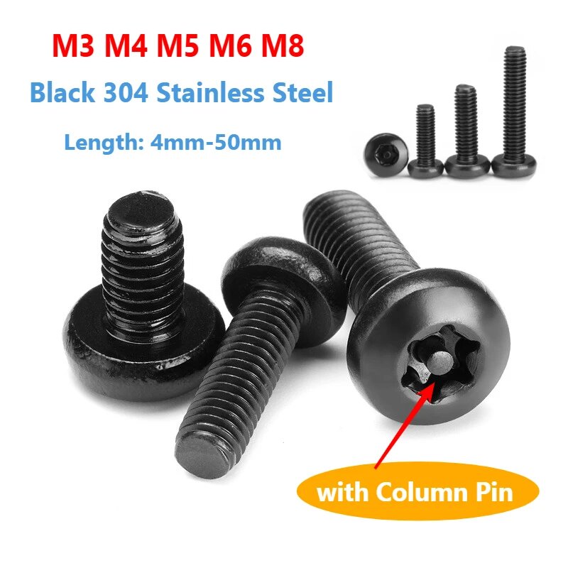 Винты Torx с кнопочной головкой из нержавеющей стали 304, черные, М3 М4 М5 М6 М8 M6x30mm (5pcs)