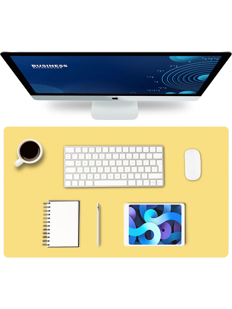 Коврик для мыши 35 х 60 см и клавиатуры, большой, водонепроницаемый, кожаный, для офиса и дома, желтый