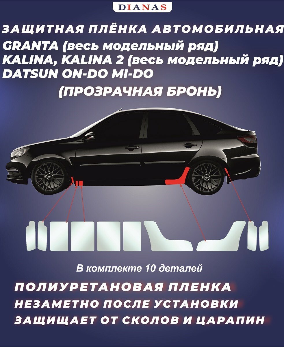 Защитная пленка для всех моделей а/м Granta, Kalina 1/2, Datsun (в комплекте 10 деталей)