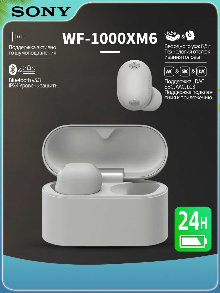 Sony WF-1000XM6 черные беспроводные наушники с шумоподавлением Bluetooth влагозащита IPX4
