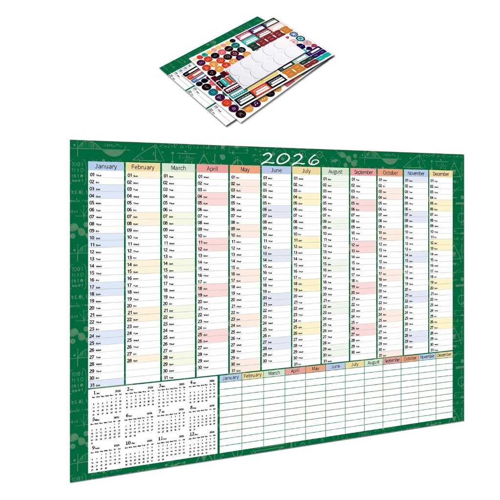 Английский Настенный Календарь На 2026 Год Для Ежедневного Изучения И Использования В Офисе С Высококачественной Бумагой и Удобным Дизайном, Который Легко Повесить На Стену
