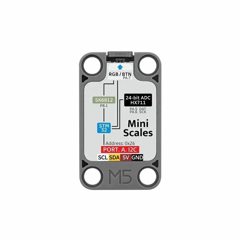 M5Stack Mini Scales Интегрированный весовой модуль, до 5 кг, STM32, 24-BITS ADC HX711 — фото 1