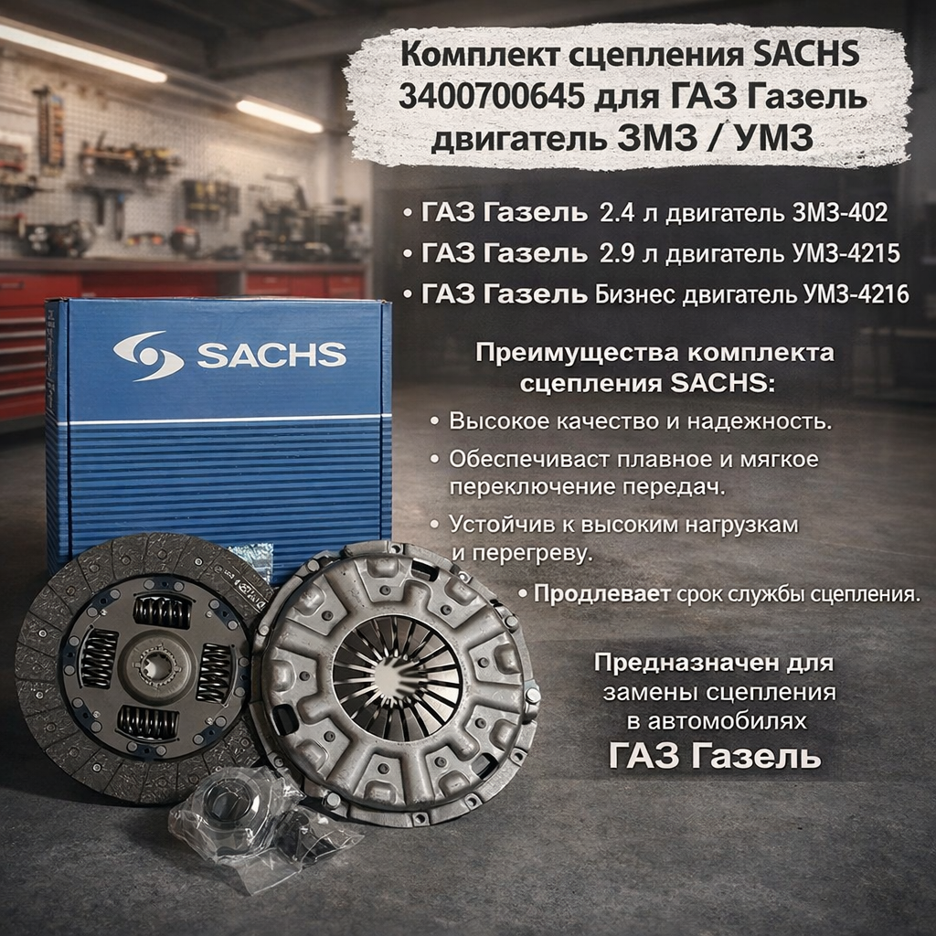 Комплект сцепления SACHS 3400700645 для ГАЗ Газель двигатель ЗМЗ УМЗ комплект сцепления Газель
