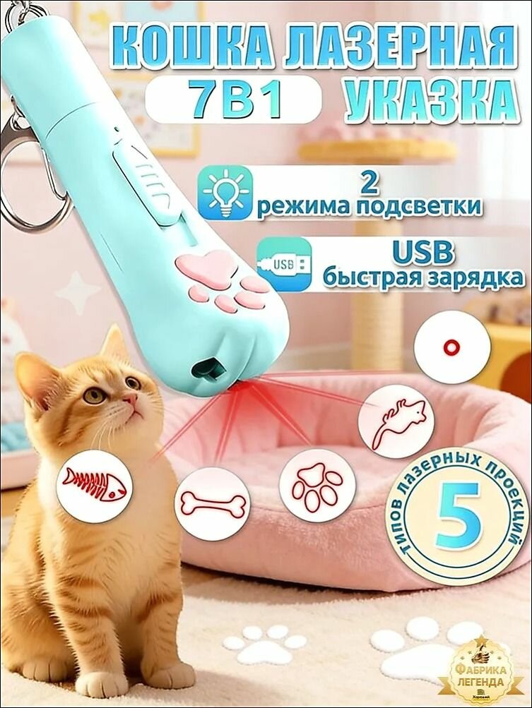 Лазерная указка мощная, со светодиодным фонариком и ультрафиолетом,7 в 1, встроенной зарядкой USB, Мощный лазер для котят