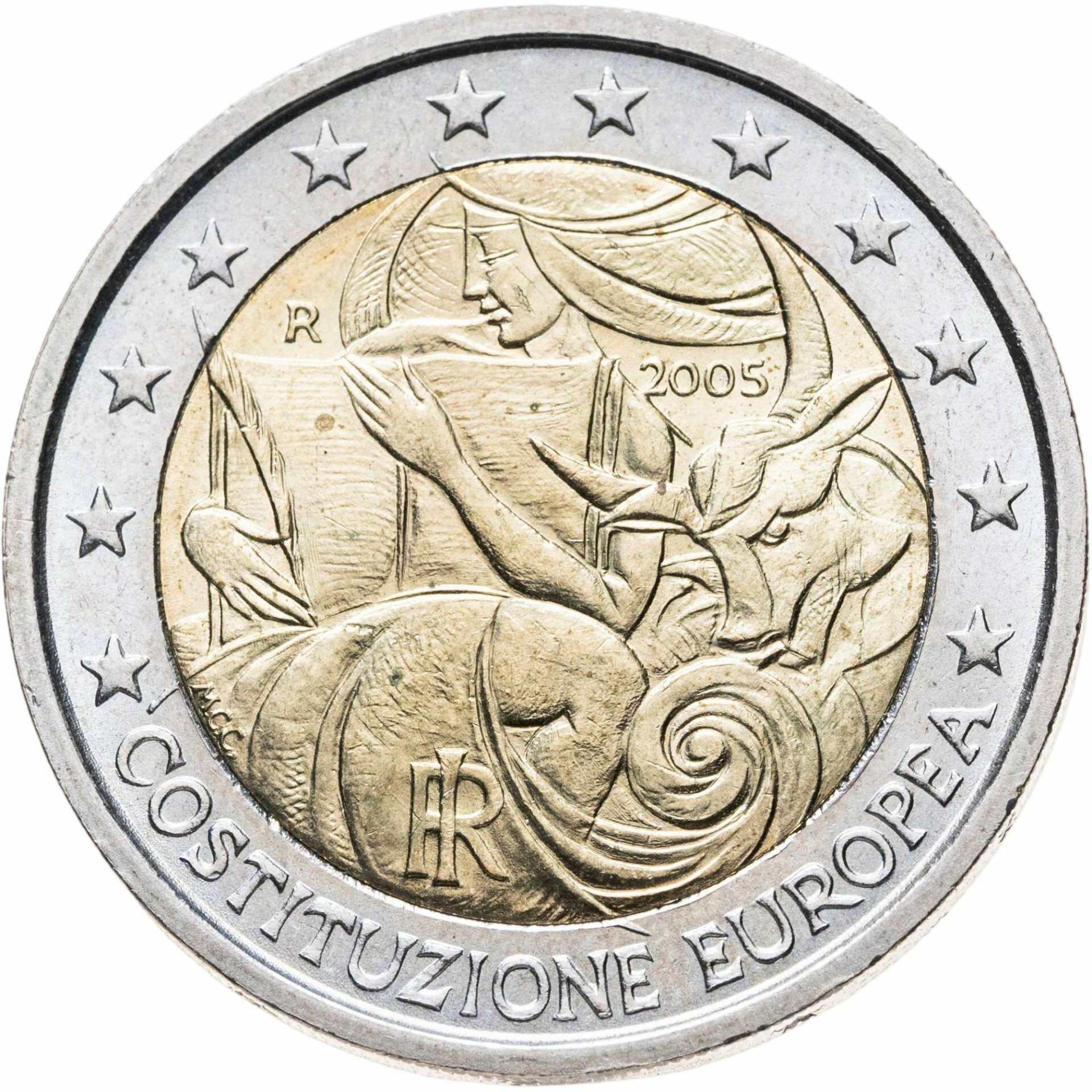 Италия 2 евро euro 2005 Европейская конституция, Биметалл, в сохранности UNC