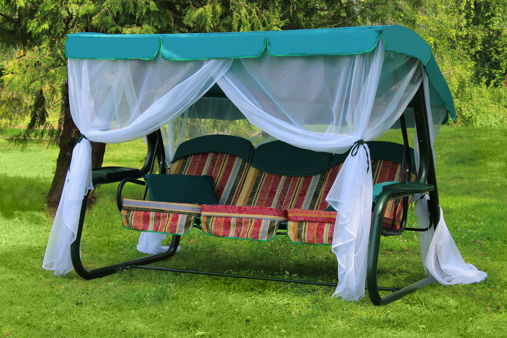 Качели садовые Мастак-3, с 1726, 4х местные, максимальная нагрузка 320кг, длина сиденья - 200 см, диаметр трубы 60мм