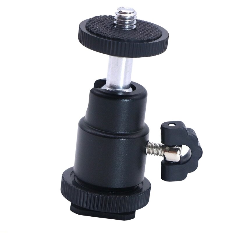Адаптер для крепления горячего башмака с металлической шаровой головкой и поворотом на 360 градусов для стандартных 1/4-дюймовых зеркальных камер со светодиодной подсветкой