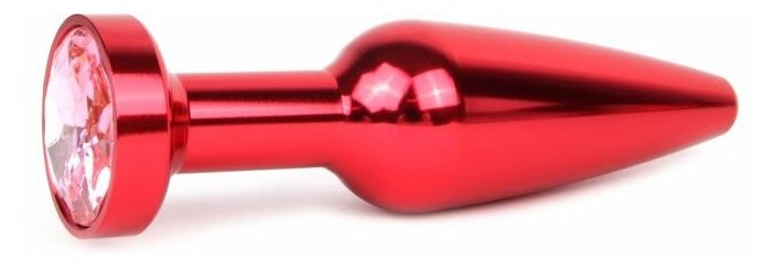 Удлиненная коническая гладкая красная анальная втулка с розовым кристаллом - 11,3 см.