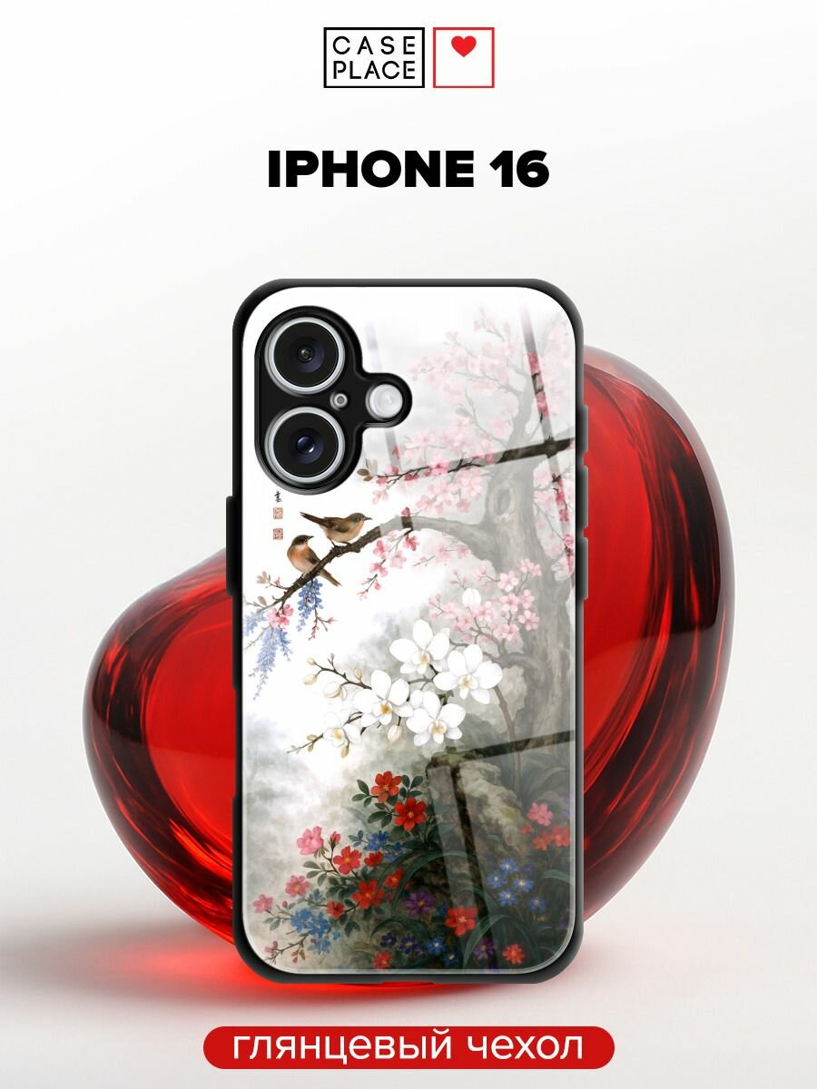 Чехол на Apple iPhone 16 / Айфон 16 с принтом "Дерево в японском стиле"