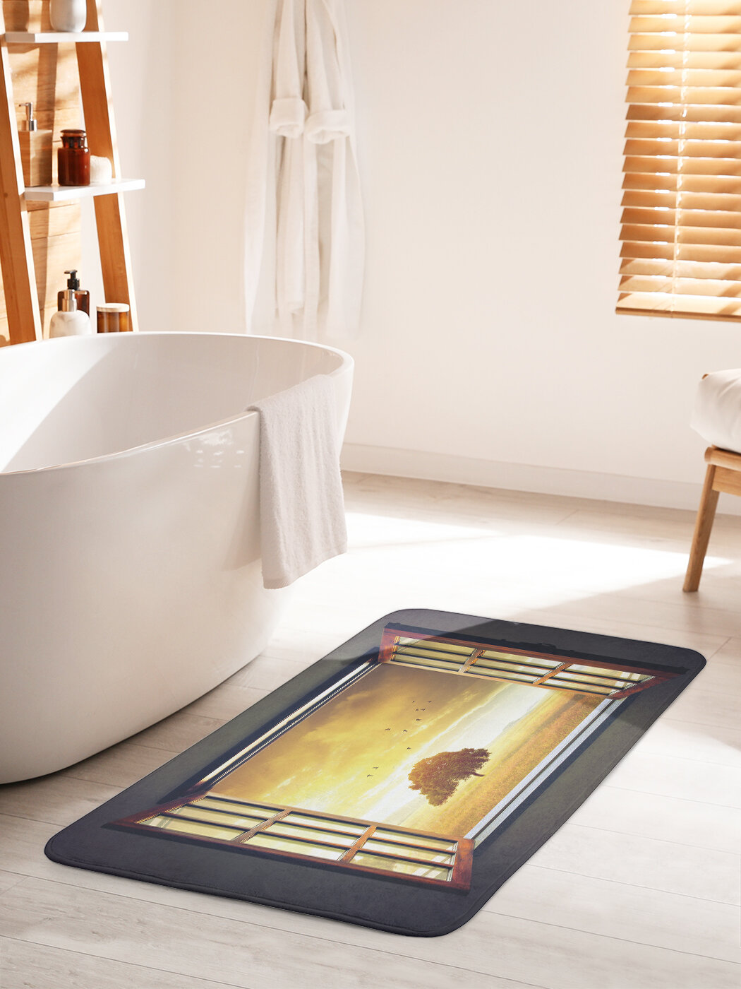 Коврик для ванной комнаты и туалета противоскользящий "Природа перед окном" 60х100 см, JoyArty