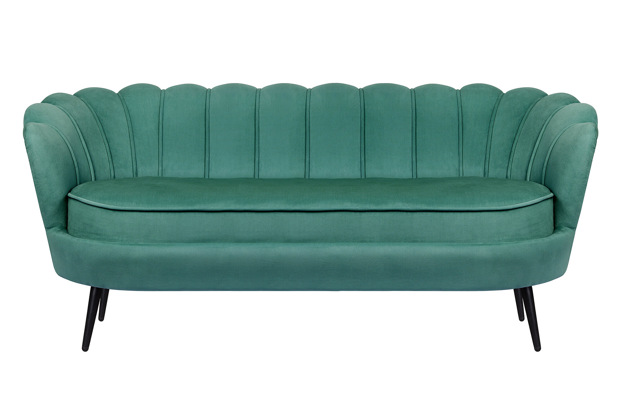Прямой дизайнерский диван ракушка, Pearl triple green V2, зеленый с черными ножками