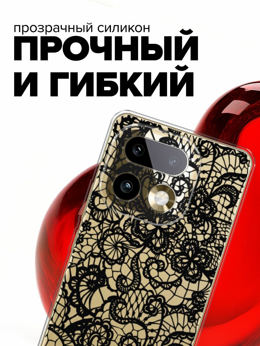 Чехол на Realme 16 Pro+ / Реалми 16 Про+ с принтом Черные кружева с цветами — фото 1
