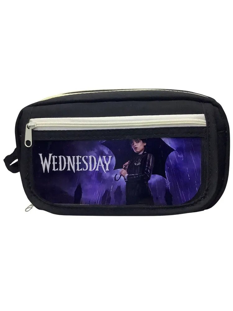 Wednesday addams пенал для подростка школьный 2 отделения с уэнсдей венсдей 20x11x7см
