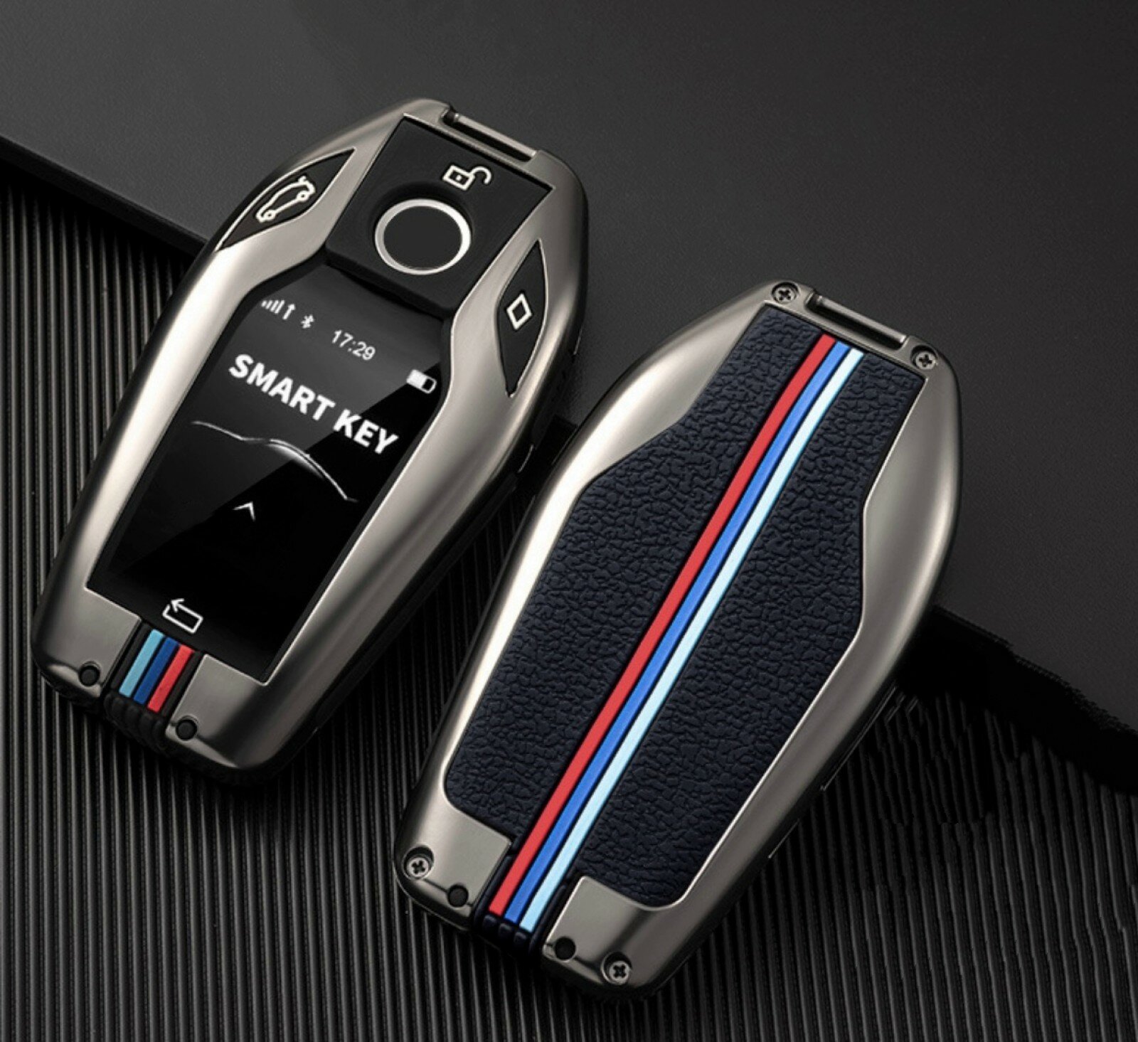 Защитный чехол MyPads M-222648 для интерактивного смарт ключа BMW из темной стали с вырезом под логотип