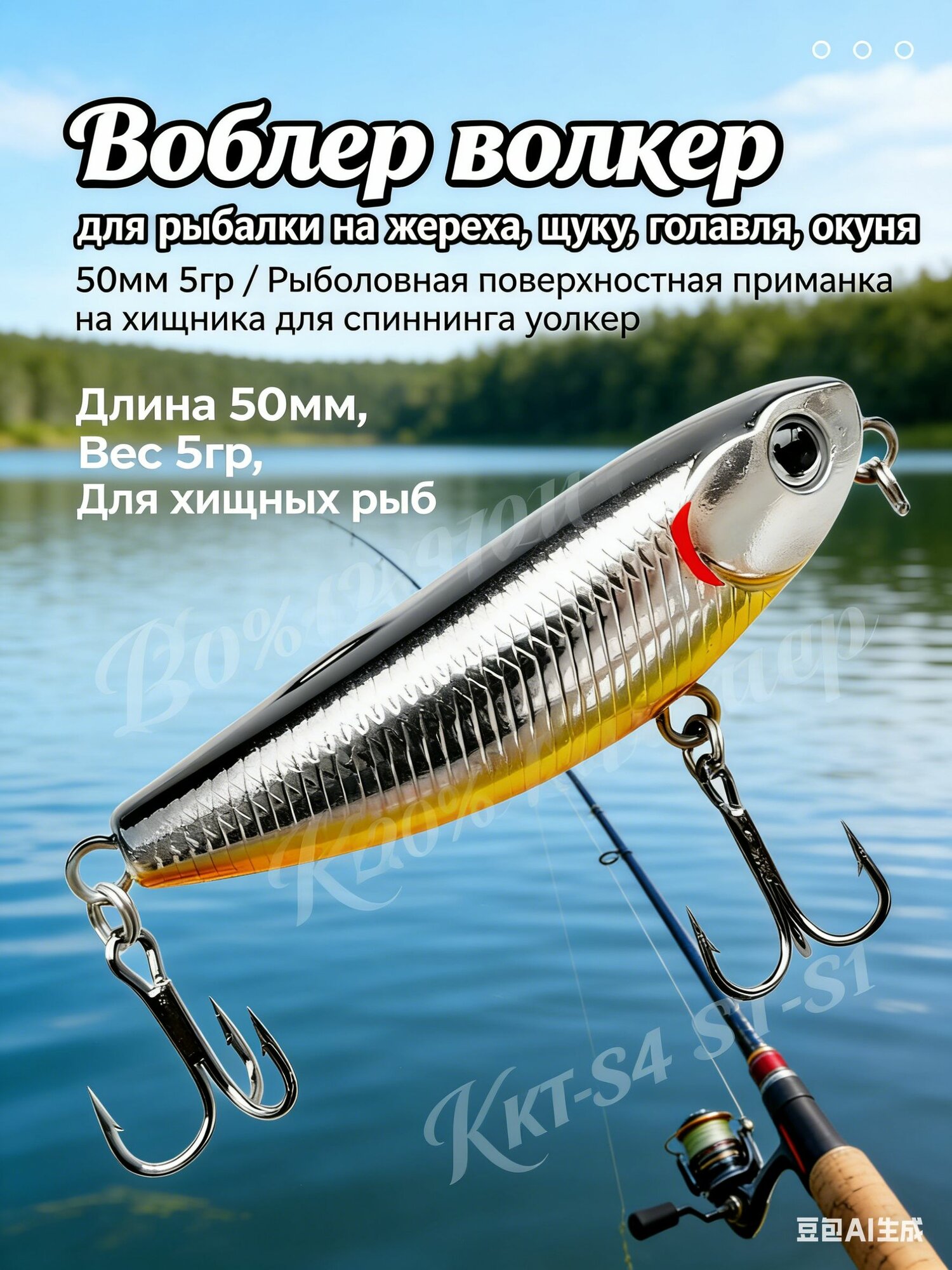 Воблер волкер для рыбалки на жереха, щуку, голавля, окуня 50мм 5гр / Рыболовная поверхностная приманка на хищника для спиннинга уолкер