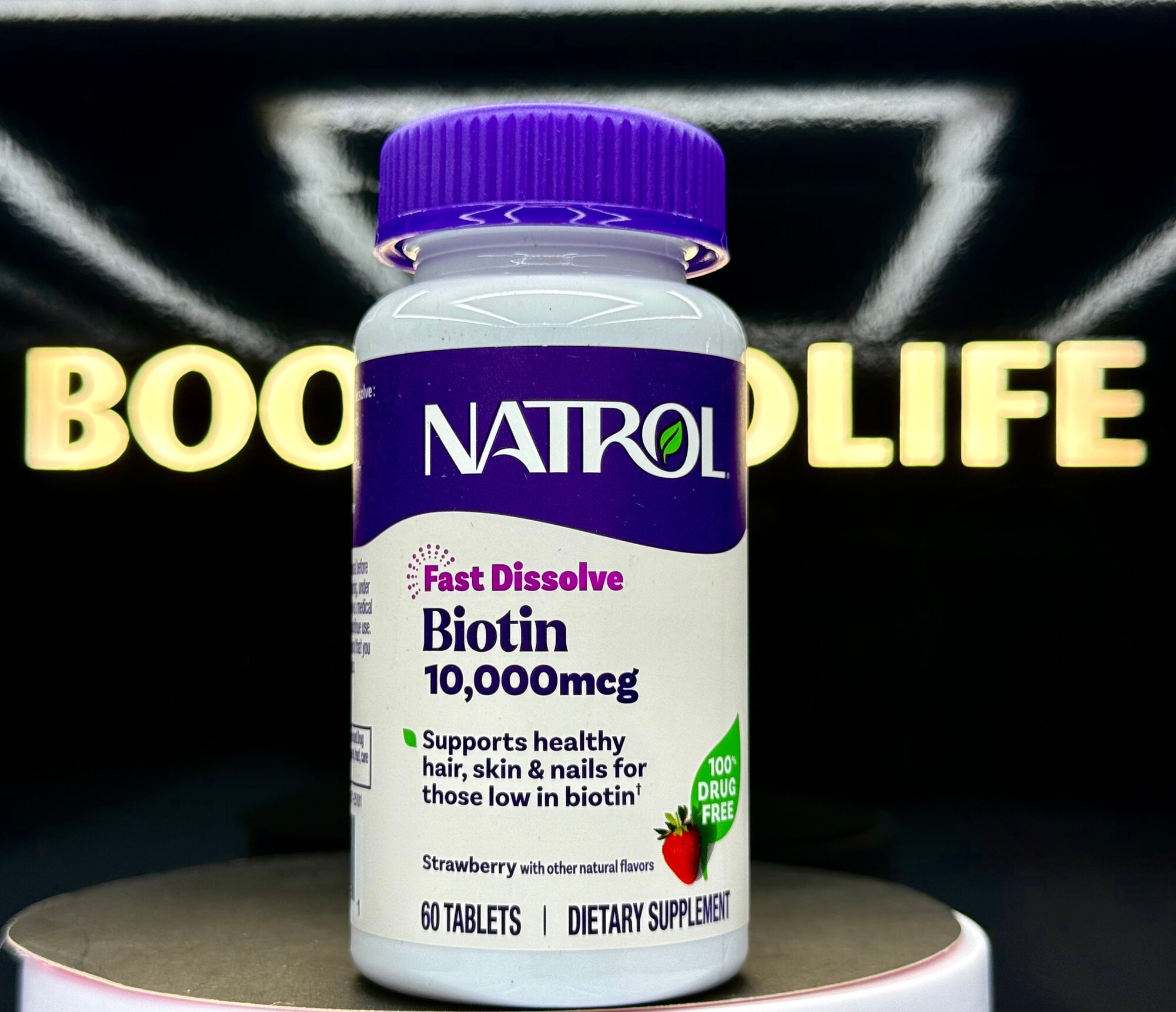 Natrol Biotin Fast Dissolve таб, 10000 мкг, 60, Биотин быстродействующих таблеток клубника