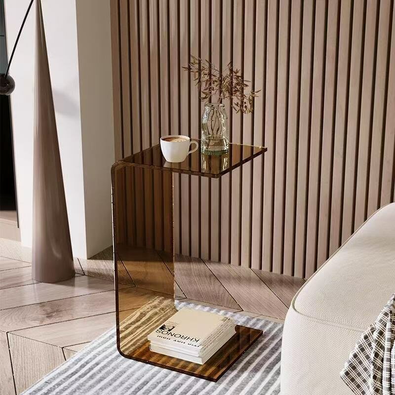 Приставной столик, пластик, 30x60x30см, минимализм, Прозрачный с чайным оттенком