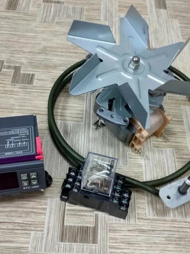 Набор комплект конвекции для коптильни. Мотор ось 22мм + терморегулятор STC1000 + ТЭН 2,0 кВт + Реле