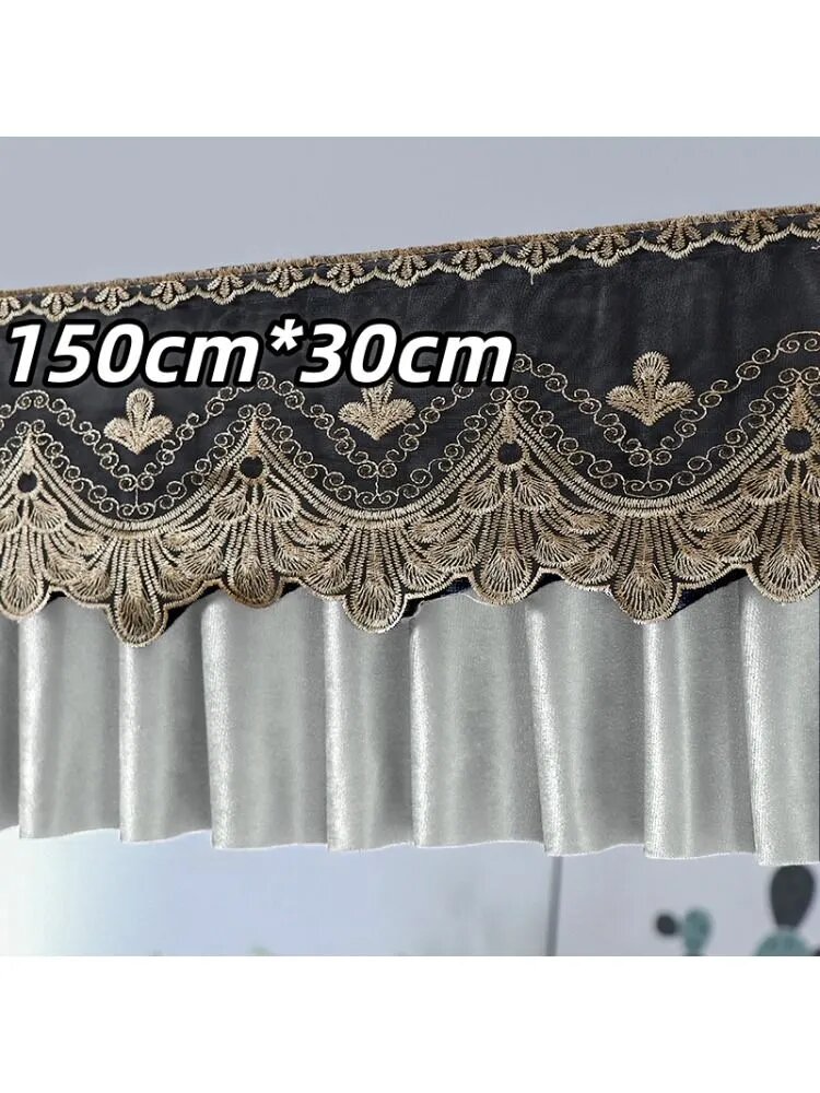 Ламбрекен для штор самоклеящийся, без сверления, короткий, тканевый с кружевом, в европейском стиле
