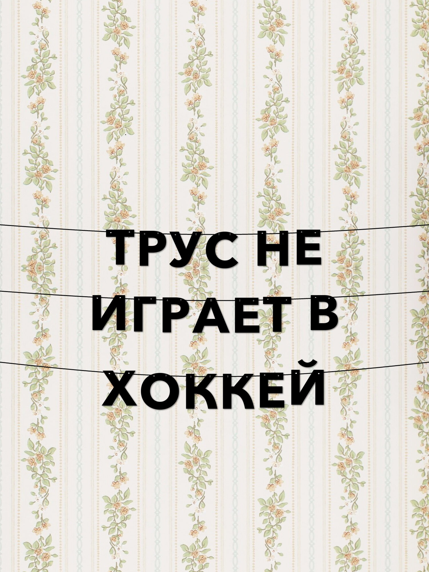 Буковая гирлянда 'Трус не играет в хоккей' - Декоративная растяжка для праздников и фотосессий, высота букв 10 см, толщина 1 мм