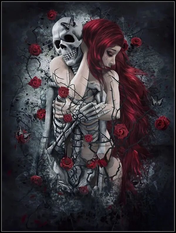 Алмазная Мозаика "Готический Череп Влюбленная Пара" 40х50 См Алмазная Вышивка / Картина Стразами Подарков / Украшения