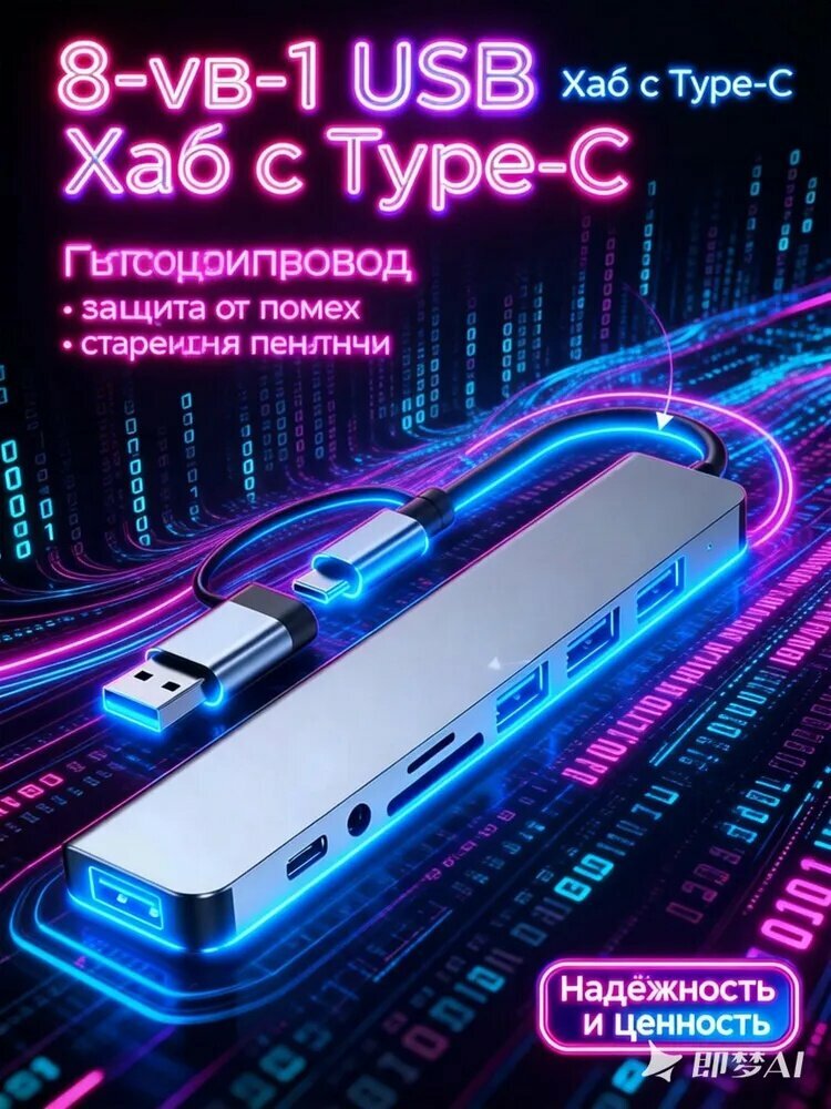 USB C HUB 8 в 1 док станция концентратор для ноутбука MacBook iPad смартфон HDMI 4K 30 Гц Ethernet LAN USB 3.0 USB 2.0 кардридер SD TF USB C порт PD 100W