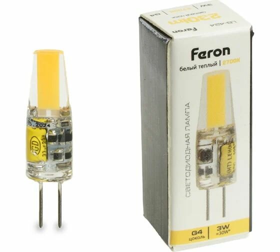 Лампа светодиодная FERON (3W) 12V G4 2700K JC