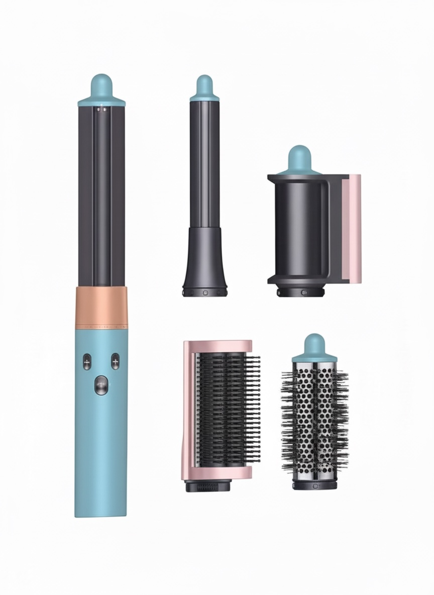 Профессиональный стайлер для волос, плойка для локонов, фен с насадками для укладки расческа 5 в 1, голубой