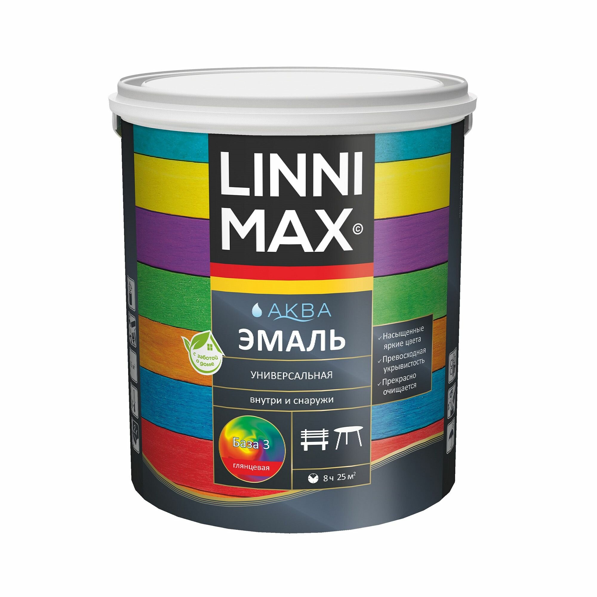Эмаль универсальная Linnimax Аква, акриловая, глянцевая, база 3, бесцветная, 0,85 л